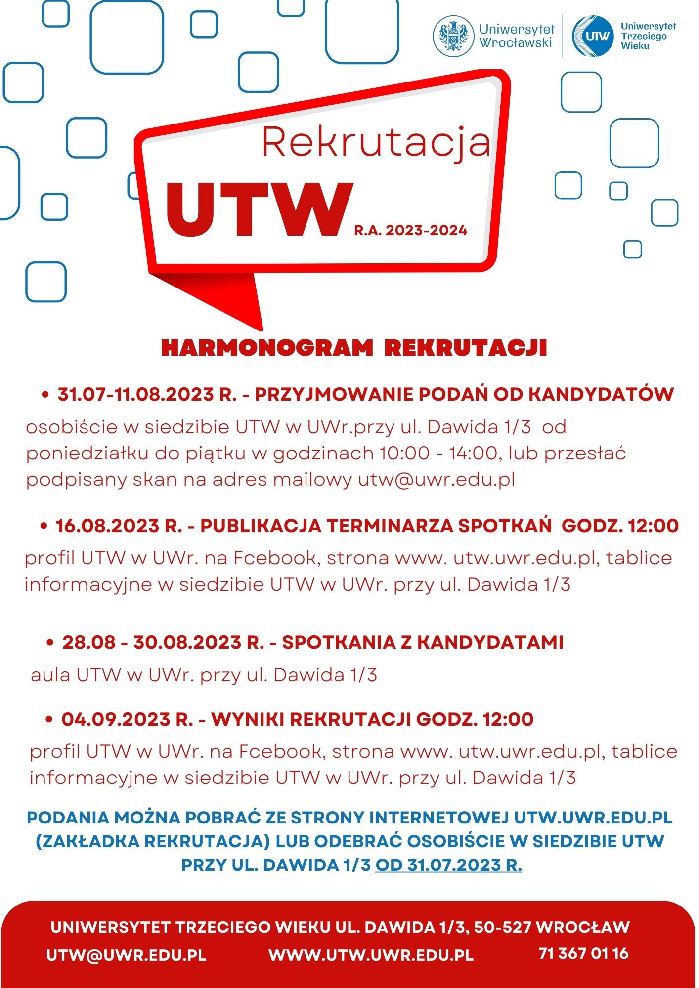 Rekrutacja 2023/24 - Uniwersytet Trzeciego Wieku